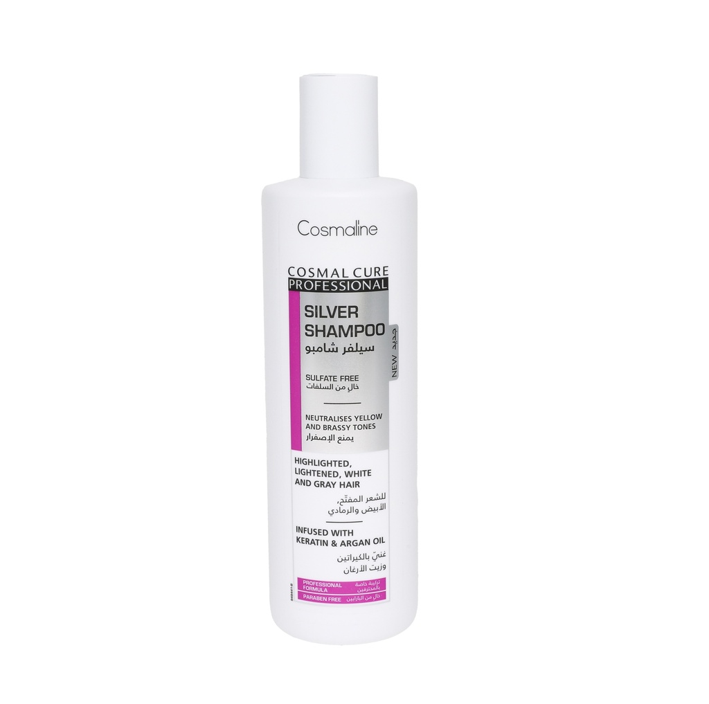 Cosmal Cure Professional Silver Shampoo For Highlighted/Lightened/White/Grey Hair 500Ml | Cosmaline